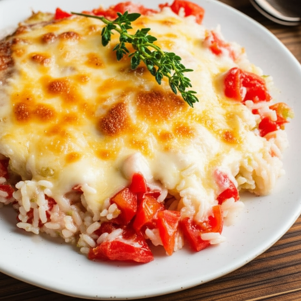 Baked Rice With Cheese And Tomatoes Recipe - Easy & Delicious | Forktionary